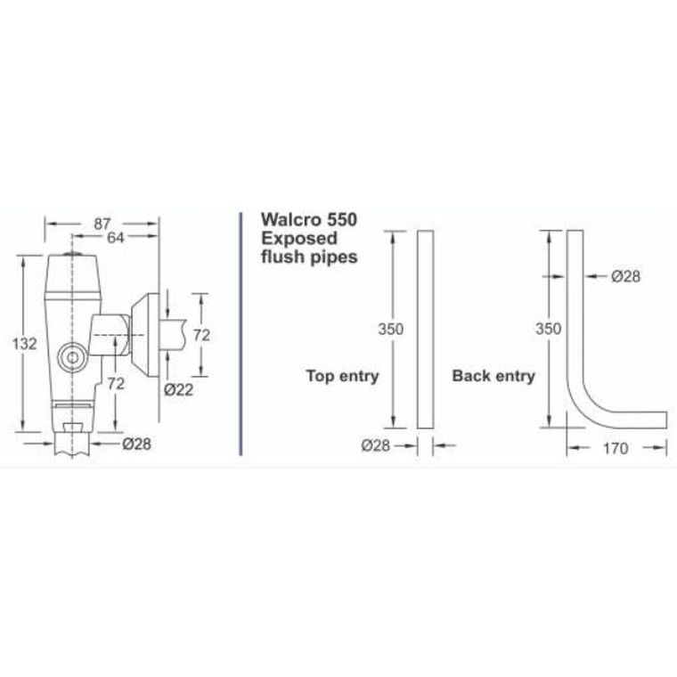 WALCRO 550HB BACK ENTRY EXPOSED TOILET FLUSH VALVE COMPLETE - PARAPLEG